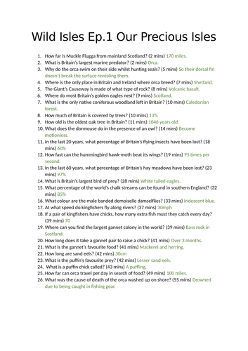 Wild Isles Episode 1 Worksheet | Teaching Resources