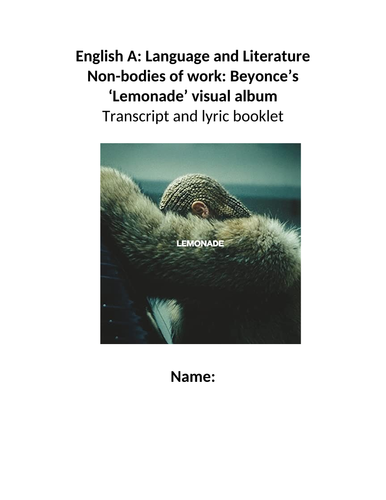 Mini-SOW Beyonce's Lemonade visual album for IB DP | Teaching Resources