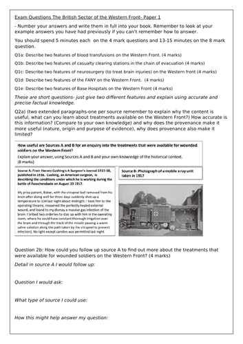 WWI Western Front Medicine Exam Technique | Teaching Resources