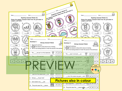 Consonant Blends Clusters Spring Phonics Worksheets | Teaching Resources