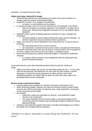A-level English - Notes on a Feminist Reading of Heathcliff | Teaching ...