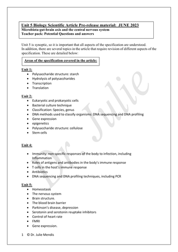 IAL Biology Unit 5 June 2023 Scientific Article Pack: Microbiota gut ...