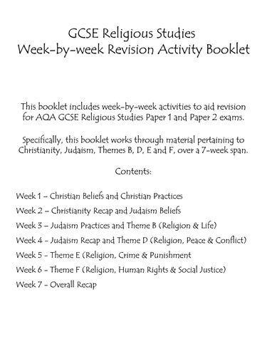 AQA GCSE RS Christianity/Judaism/Themes B,D,E,F Revision Booklet ... AQA GCSE RS Christianity/Judaism/Themes B,D,E,F Revision Booklet ...