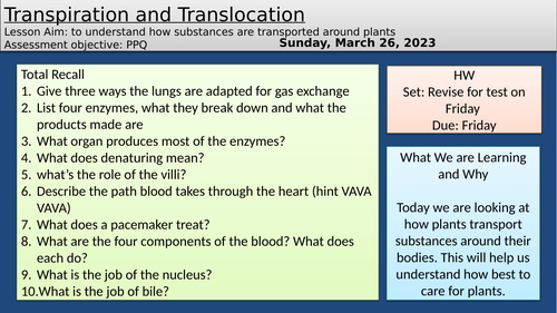 Lesson_AQA GCSE_plant organs and transpiration | Teaching Resources