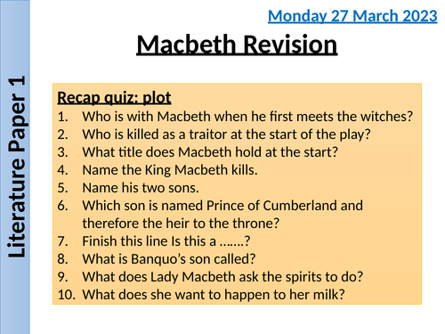 'Macbeth' Character Revision | Teaching Resources
