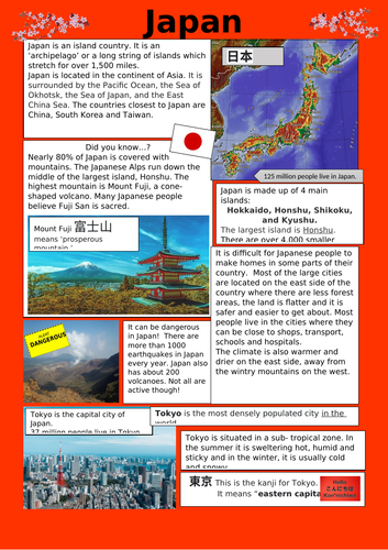 Japan Geography fact sheet. | Teaching Resources