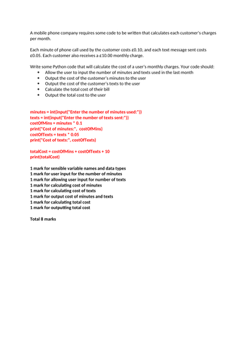 GCSE AQA Exam style Python Question 1 | Teaching Resources GCSE AQA Exam style Python Question 1 | Teaching Resources
