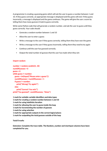 GCSE AQA Exam style Python Question 4 | Teaching Resources GCSE AQA Exam style Python Question 4 | Teaching Resources