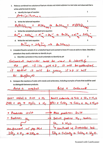 HSC Chemistry Module 3 - Precipitation & Acid reactions quiz | Teaching ...