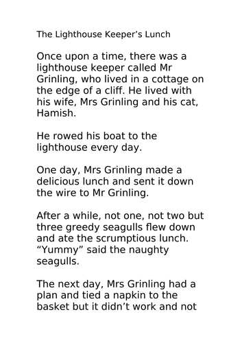Lighthouse Keepers Lunch TW4 Unit | Teaching Resources