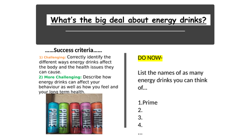 KS3 PSHE assessment-Energy drinks | Teaching Resources