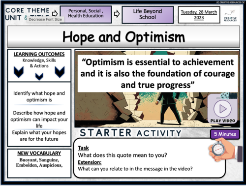 Optimism and Hope | Teaching Resources