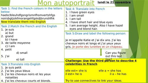 French Mon Autoportrait cover lesson | Teaching Resources