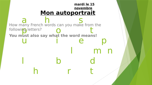 French Mon Autoportrait cover lesson | Teaching Resources