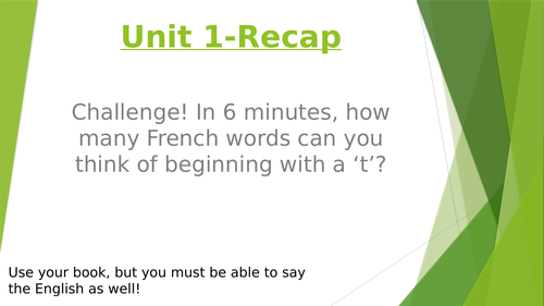 French Unit 1 Revision Cover Lesson | Teaching Resources