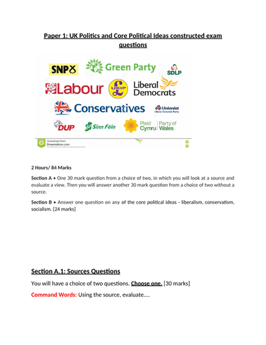 Politics A-Level (Edexcel) Essay Questions | Teaching Resources