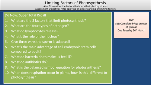 lesson_limiting factors of photosynthesis_AQA GCSE | Teaching Resources