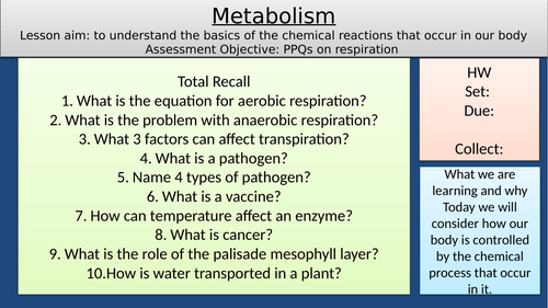 Lesson Metabolism Aqa Gcse Teaching Resources