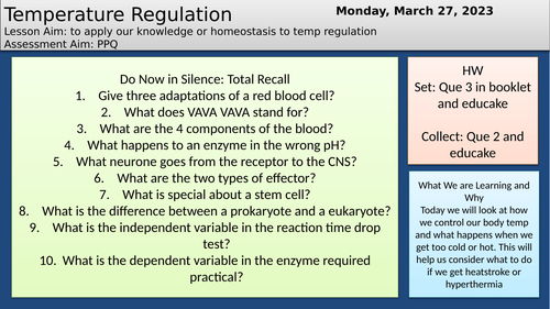 lesson_temp regulation_AQA GCSE | Teaching Resources