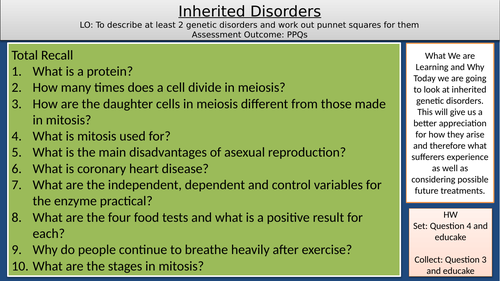 Lesson Inherited Disorders Aqa Gcse Teaching Resources