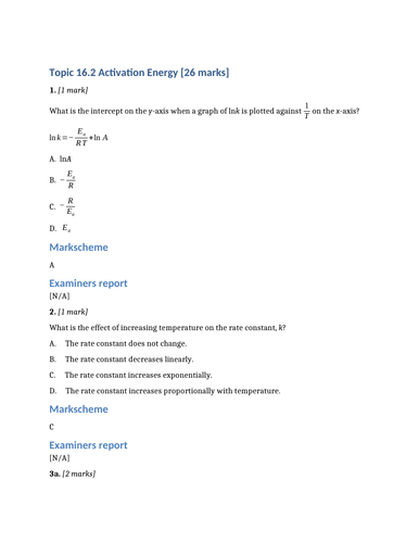 IB Chemistry - Topic 16 - 16.2 Activation Energy | Teaching Resources