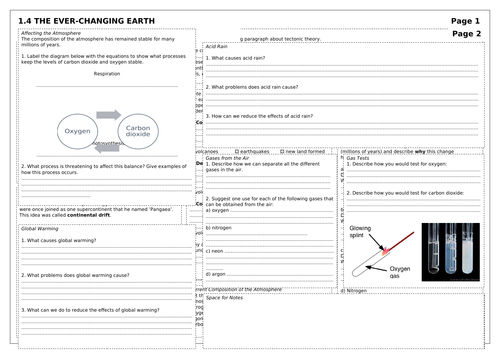 WJEC C1.4/C2.4 Chemistry Revision Sheet - The Ever-Changing Earth ...
