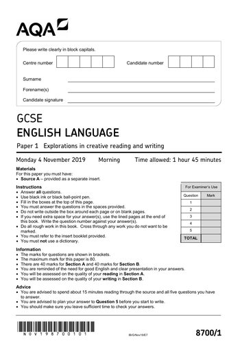 English Language Paper 1- November 2019. complete model paper ...