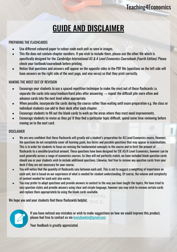 AS Economics READY-TO-PRINT Flashcards (UNITS 1-6) | Teaching Resources