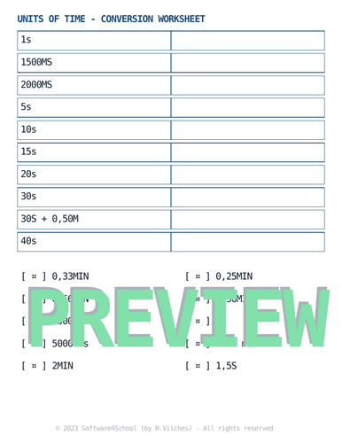 CONVERSION WORKSHEETS : UNITS OF TIME | Teaching Resources