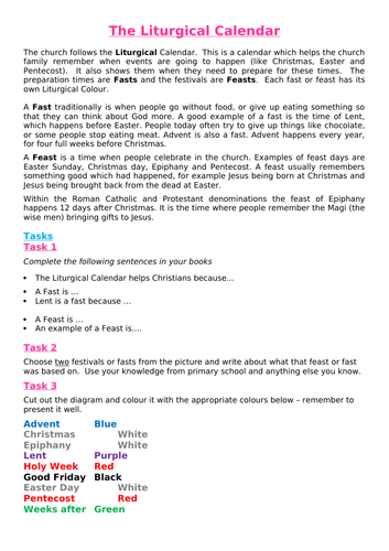 The Liturgical Calendar | Teaching Resources