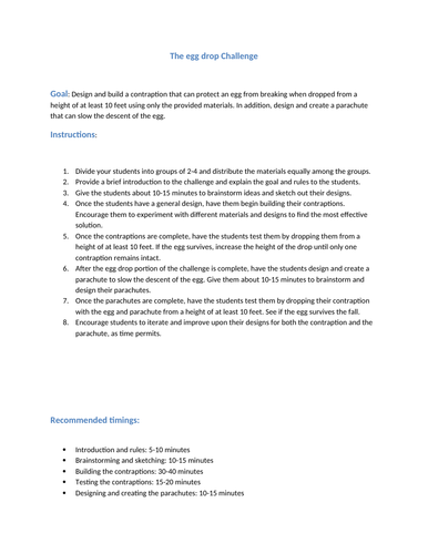 Egg drop challenge | Teaching Resources