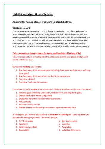 BTEC L3 Sport and Exercise Science - Unit 8 Specialised Fitness ...