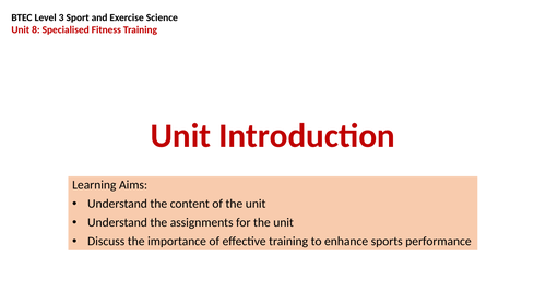 BTEC L3 Sport and Exercise Science - Unit 8 Specialised Fitness ...