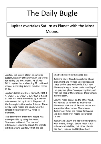English Comprehension-Jupiter Overtakes Saturn as Planet with the Most ...