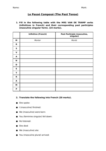 Past Perfect Tense Test | Teaching Resources