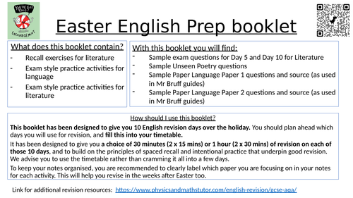 Year 11 English Literature and Language AQA revision booklet (Easter ...