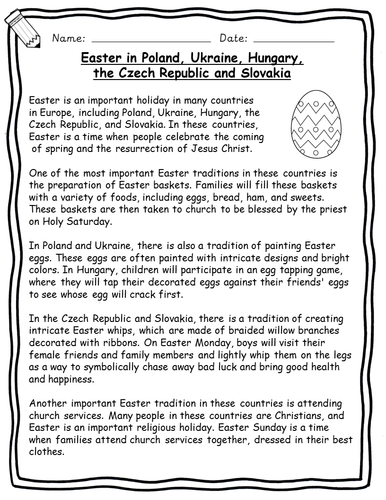 Easter Reading Comprehensions - Easter around the world - customs and ...