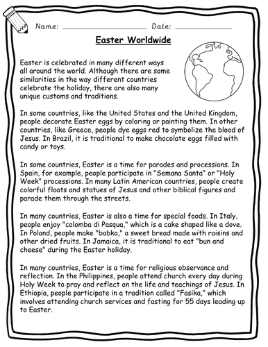 Easter Reading Comprehensions - Easter around the world - customs and ...