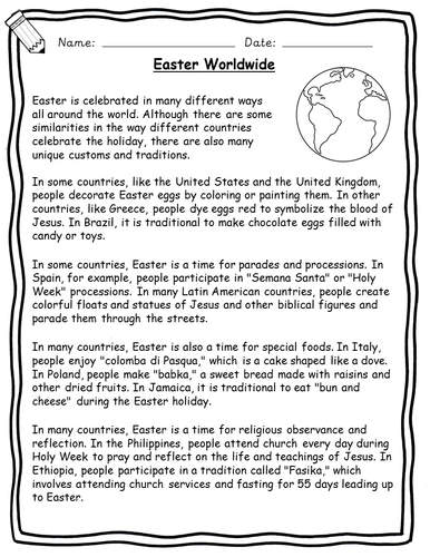 Easter Reading Comprehensions - Easter around the world - customs and ...