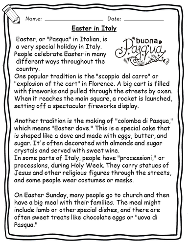 Easter Reading Comprehensions - Easter around the world - customs and ...