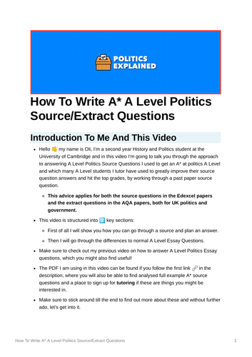 How To Answer A Level Politics Source/Extract Questions PDF | Teaching ...