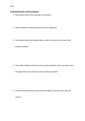 History of Zombies non-fiction lessons | Teaching Resources