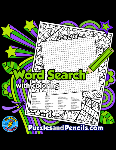 Desert Word Search Puzzle with Colouring | Biome Wordsearch | Teaching ...