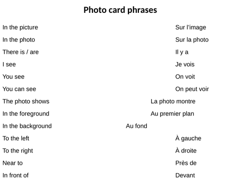 GCSE French Speaking Exam - Photo card key phrases | Teaching Resources