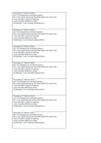 Year 1/2 Signs of Spring Acrostics Poem, English, Science | Teaching ...