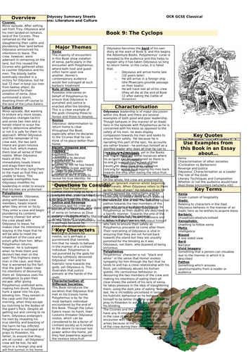Homer's Odyssey Knowledge Organisers: GCSE Classical Civilisations ...