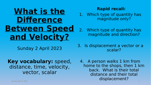 Physics - Speed and Velocity | Teaching Resources