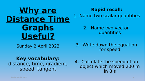 Physics - Distance-Time Graphs | Teaching Resources
