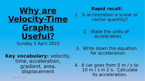 Physics - Velocity-Time Graphs | Teaching Resources