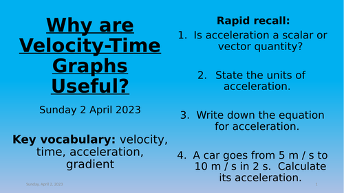 Physics Velocity Time Graphs Teaching Resources